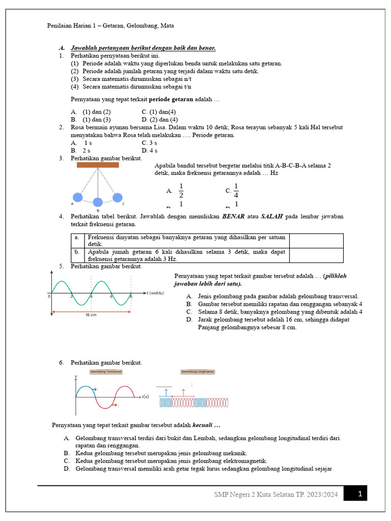 Soal PH 1 Getaran. Gelombang, Mata | PDF