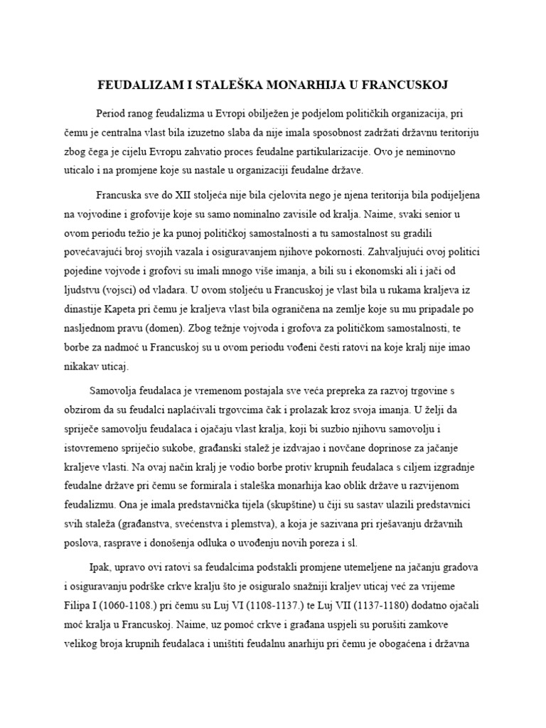 Feudalizam I Staleška Monarhija U Francuskoj | PDF