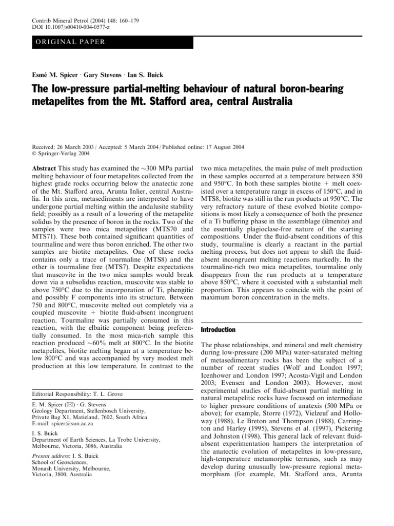 Low-pressure Partial-melting Behaviour of Natural Boron-bearing ...