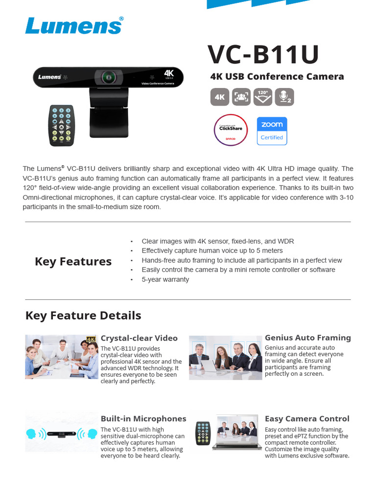 Lumens VC-B11U Datasheet | PDF | Camera | Frame Rate