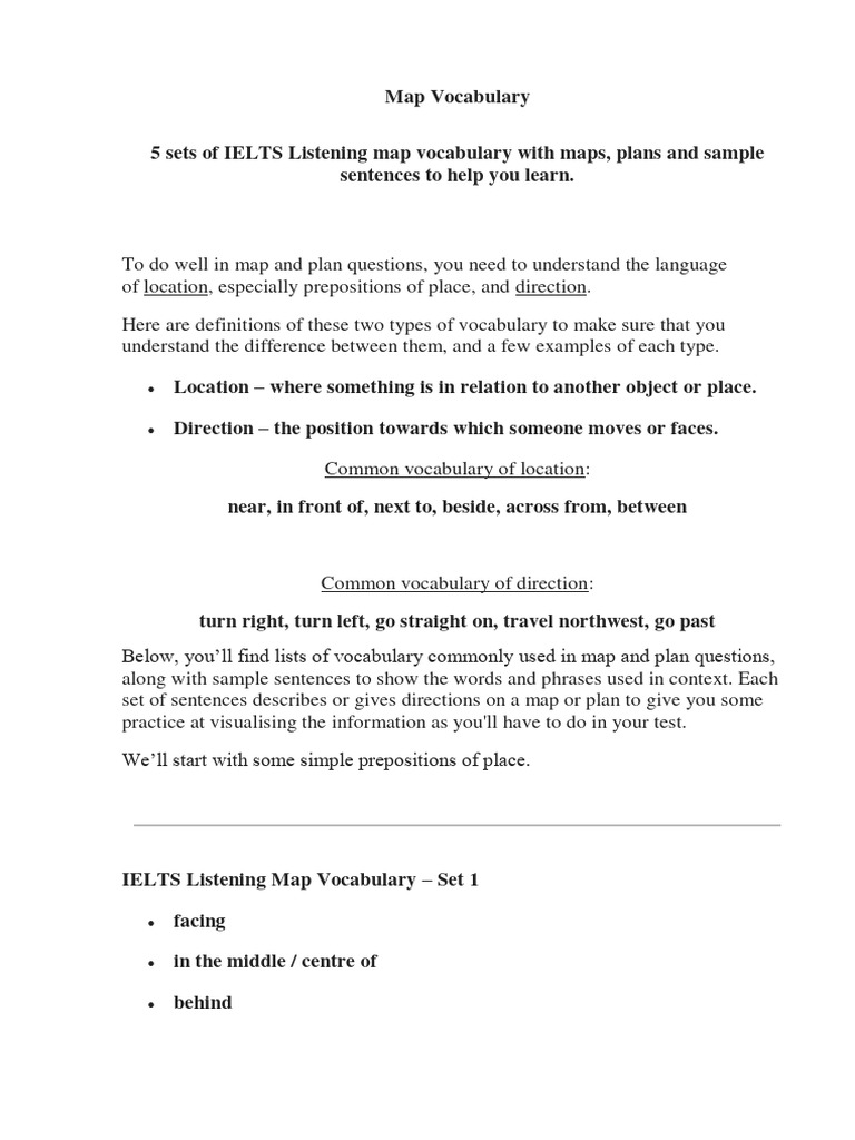 Map Vocabulary Listening | PDF | Vocabulary | Preposition And Postposition