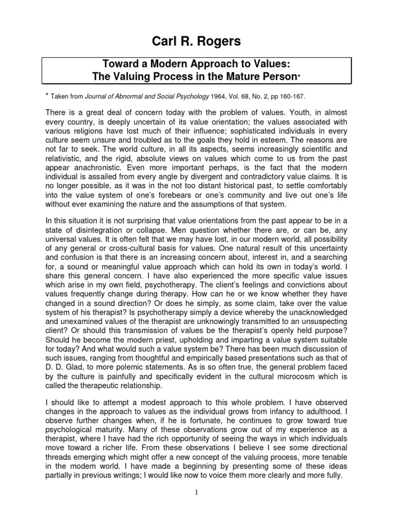 Understanding Rogers' Valuing Process | PDF | Psychotherapy | Experience