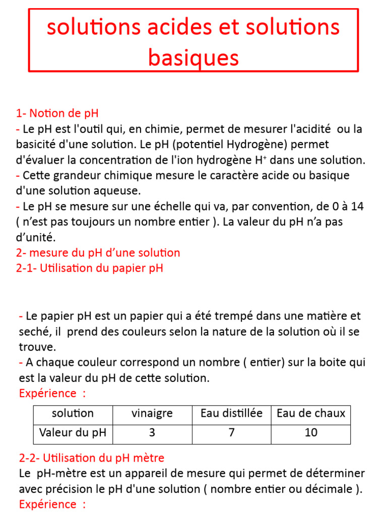 5 - Solutions Acides Et Solutions Basiques | PDF | Ph | Acide