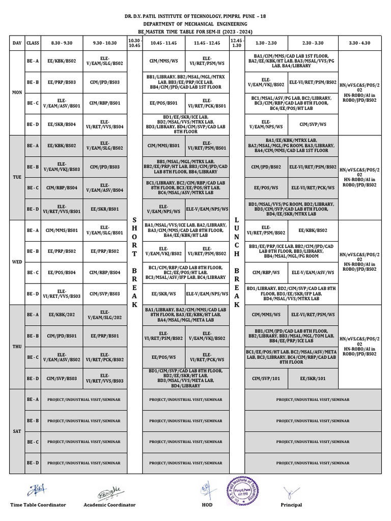 Be Timetable Sem-II (2023-24) | PDF