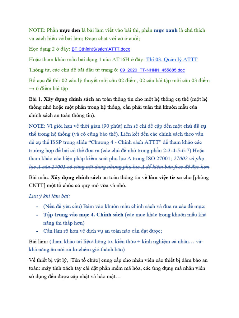 Bài tập quản lý ATTT - dạng 1 | PDF