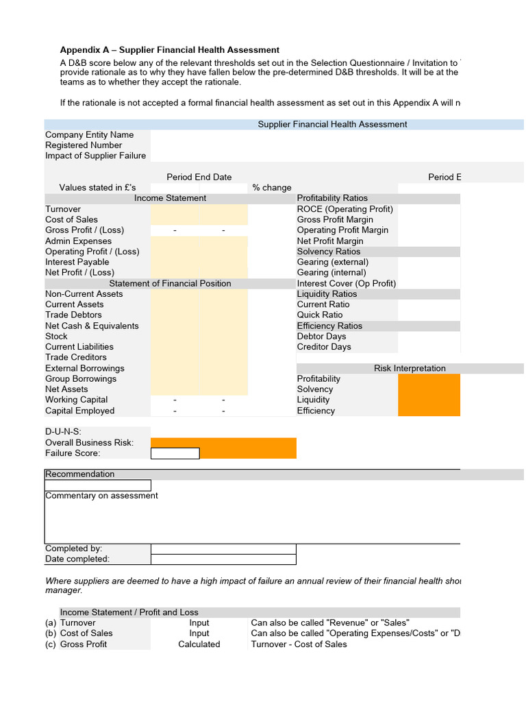 Supplier Financial Health Assessment | PDF | Balance Sheet | Revenue