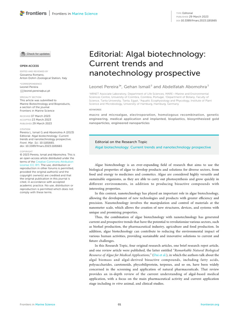 Editorial Algal Biotechnology Current Trends and N | PDF | Algae | Biotechnology