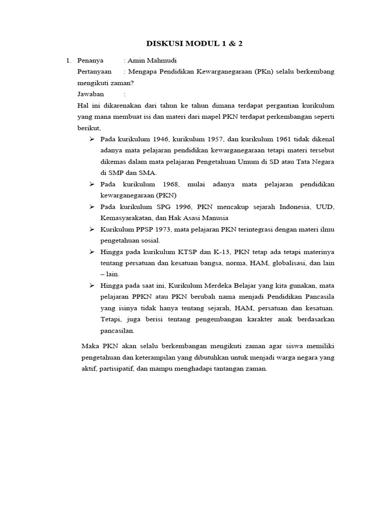 DISKUSI MODUL 1 Dan 2 Pembelajaran PKN Di SD Universitas Terbuka | PDF