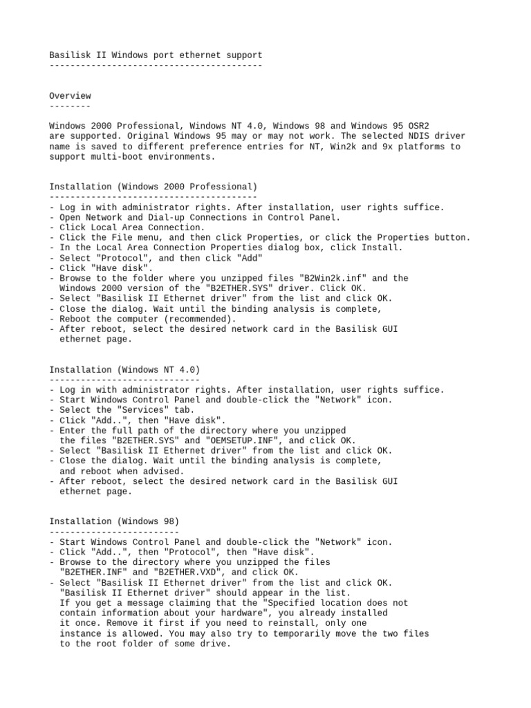 Basilisk II Ethernet Setup Guide | PDF | Computer Network | Network Interface Controller