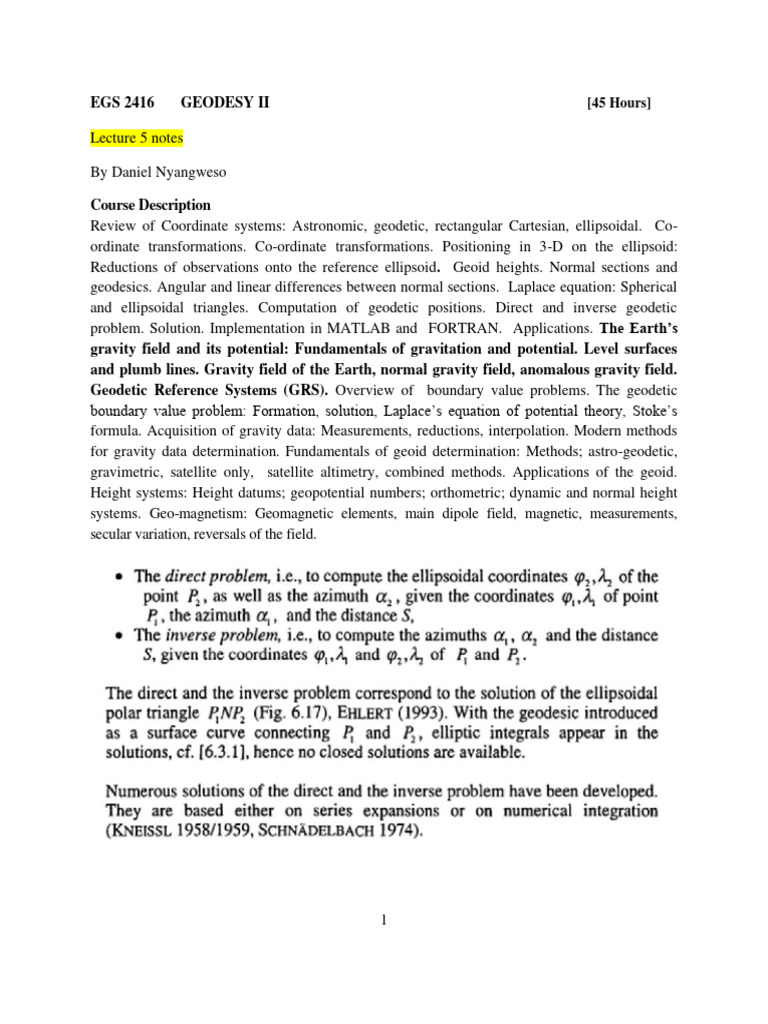 EGS 2416GEODESY II Lecture 5 - Gravity Field | PDF | Geodesy | Latitude