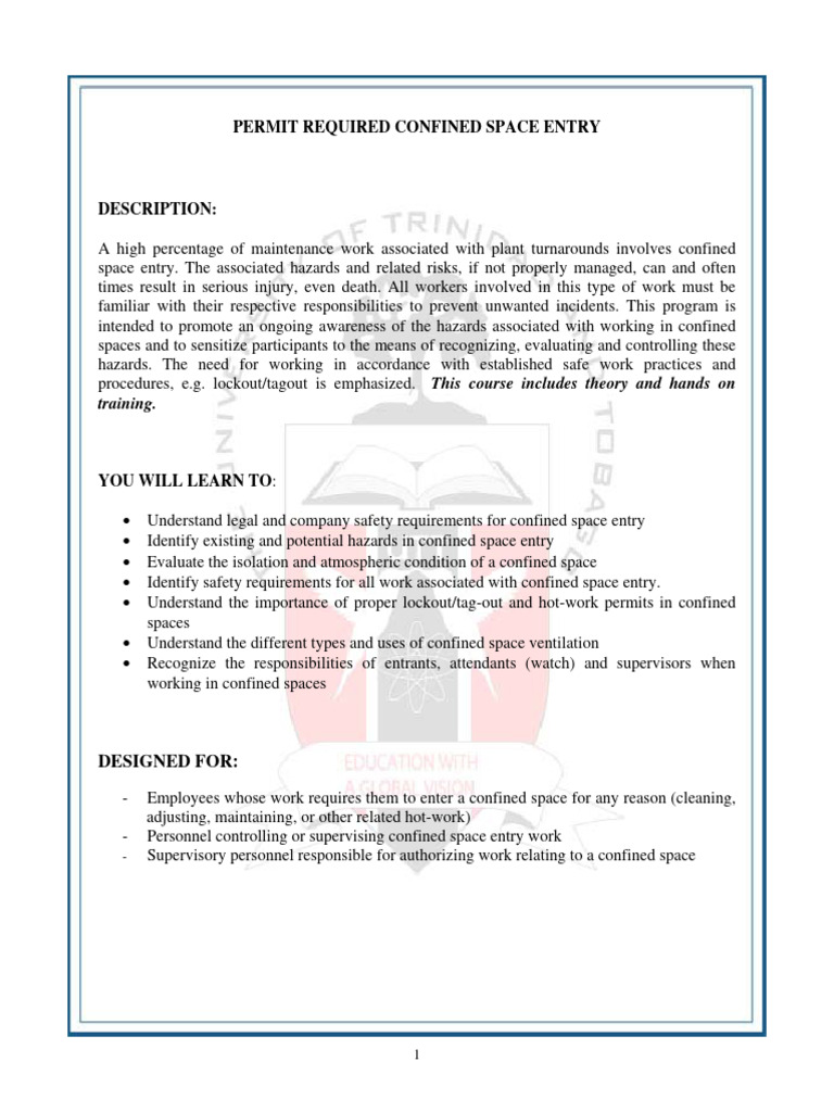 Confined Space Entry Safety Training | PDF