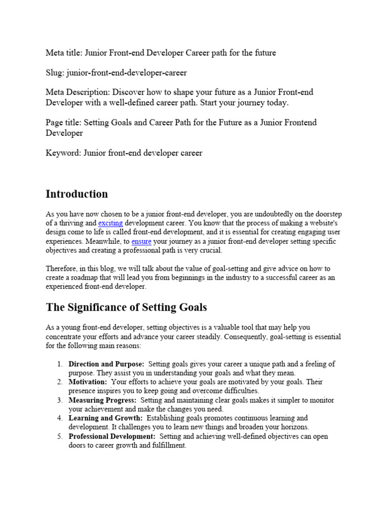 Setting Goals and Career Path For The Future As A Junior Frontend ... Setting Goals and Career Path For The Future As A Junior Frontend ...