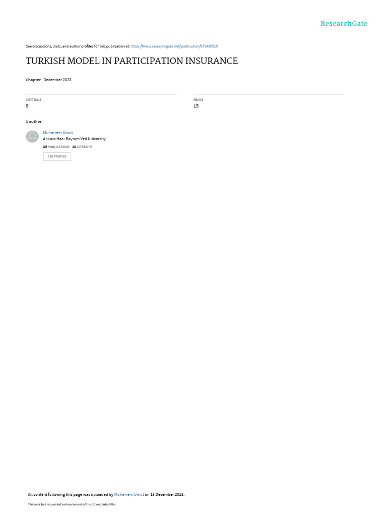 Turkish Model in Participation Insurance | PDF | Insurance | Islamic ...