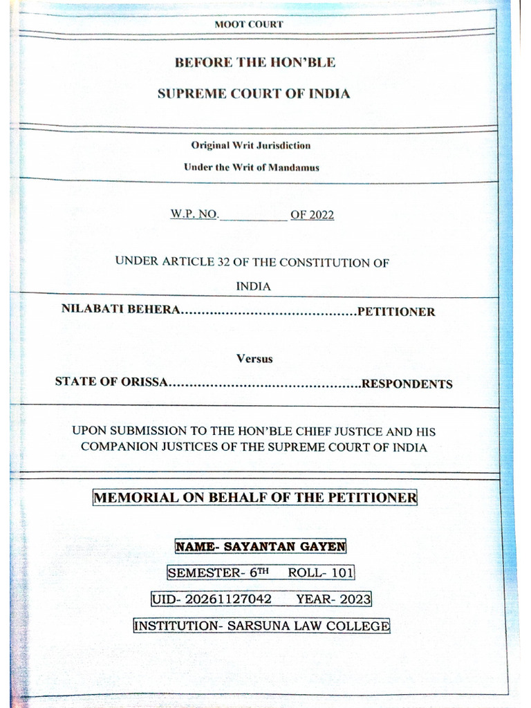 Memorial On Behalf of The Petitioner | PDF