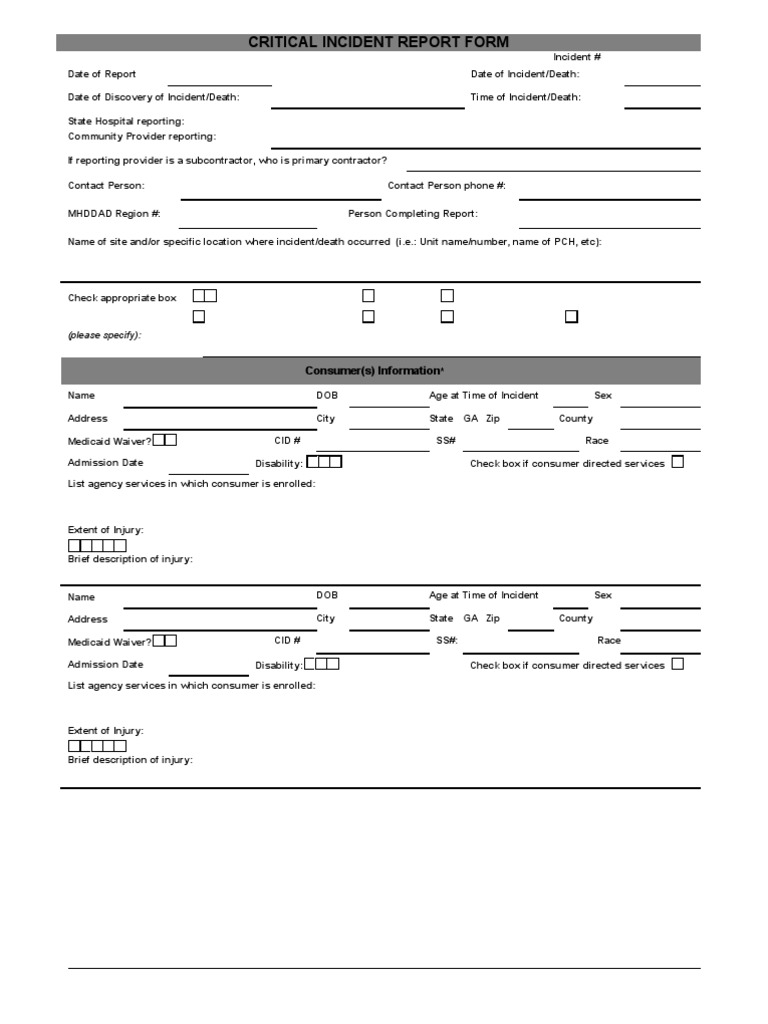 Critical Incident Report Form | PDF | Death | Business