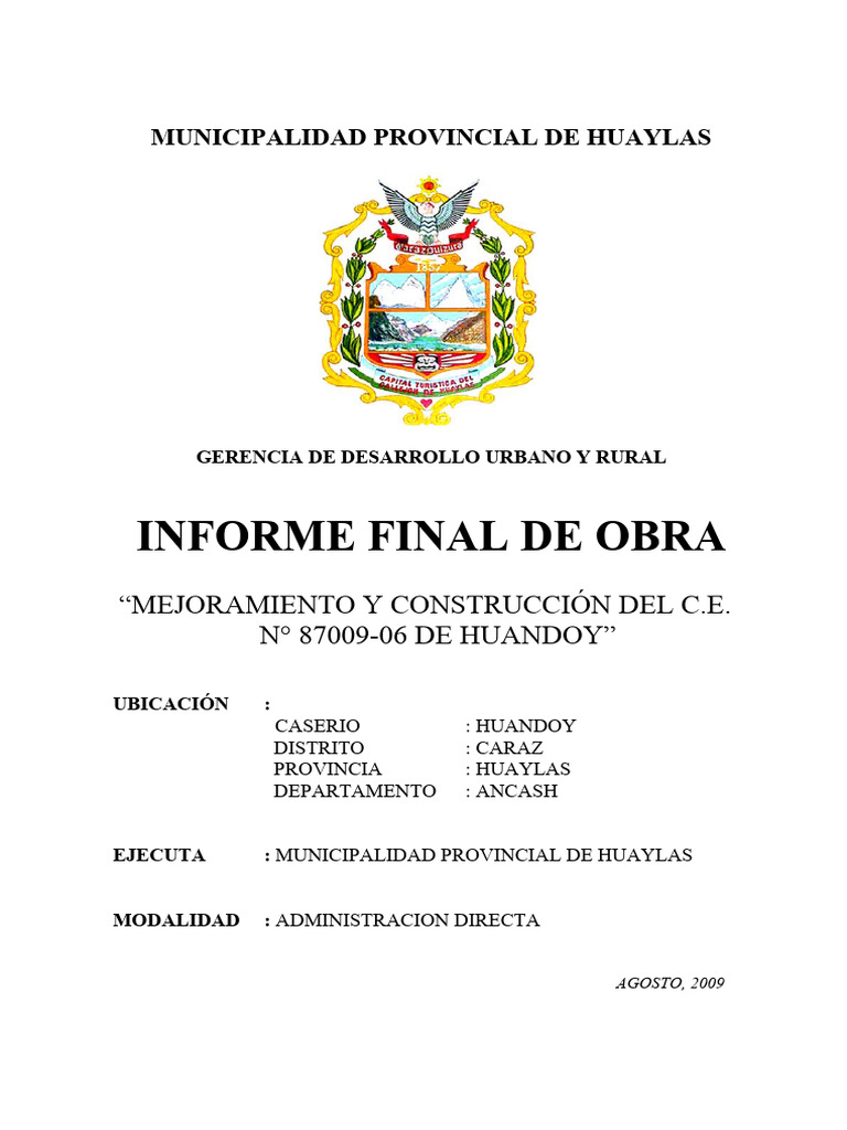 INFORME FINAL DE OBRA | PDF | Hormigón | Fundación (Ingeniería)