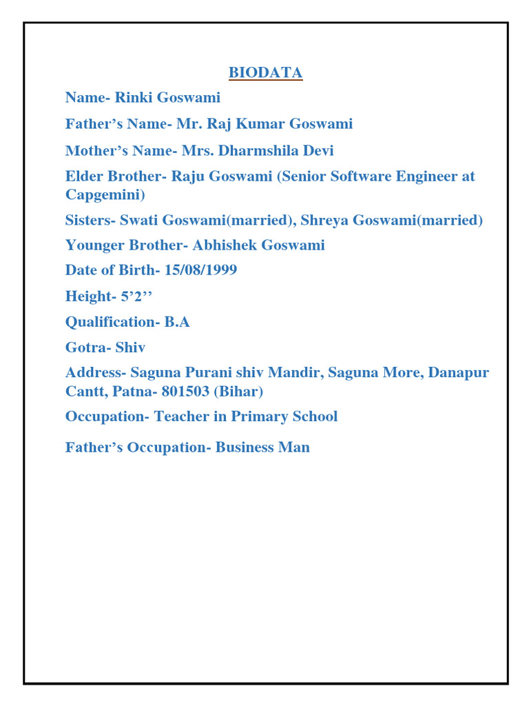 Rinki Goswami's Personal Biodata | PDF | Career & Growth