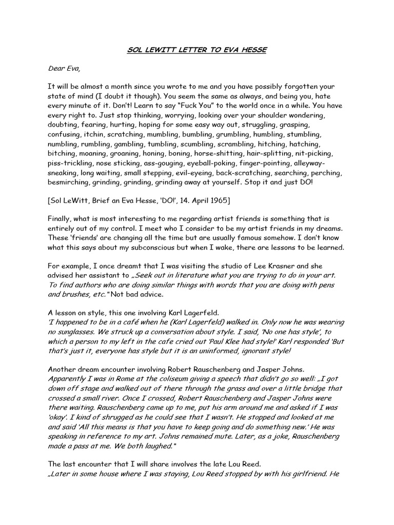 Sol Lewitt Letter To Eva Hesse | PDF