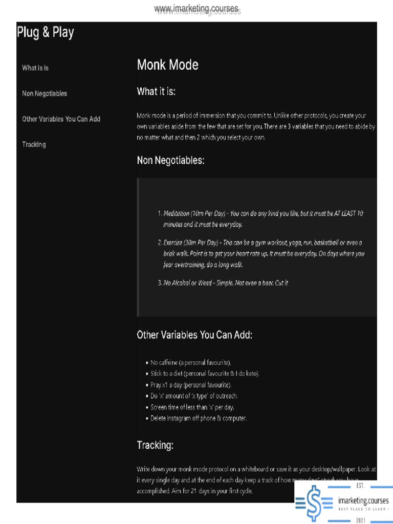 Monk Mode Protocol and Tracking Guide | PDF | Self-Improvement