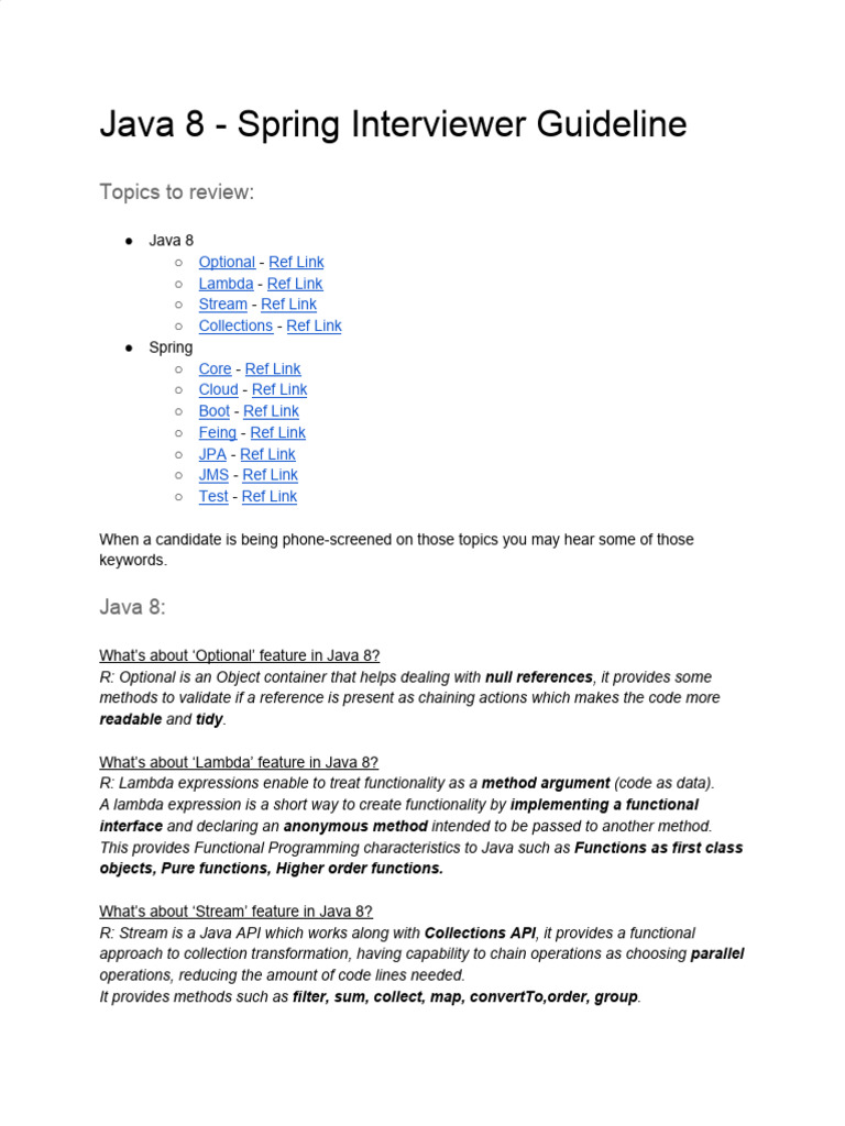 Java 8 - Spring Interviewer Guideline | PDF | Anonymous Function ...