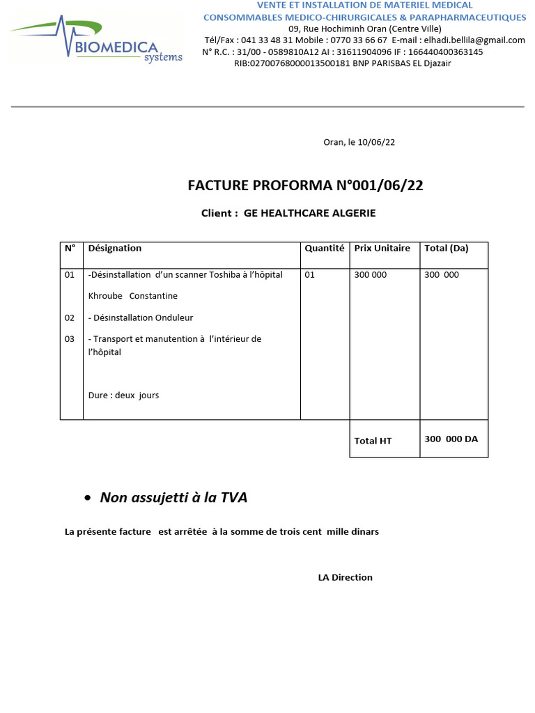 Facture Proforma Matériel Médical | PDF