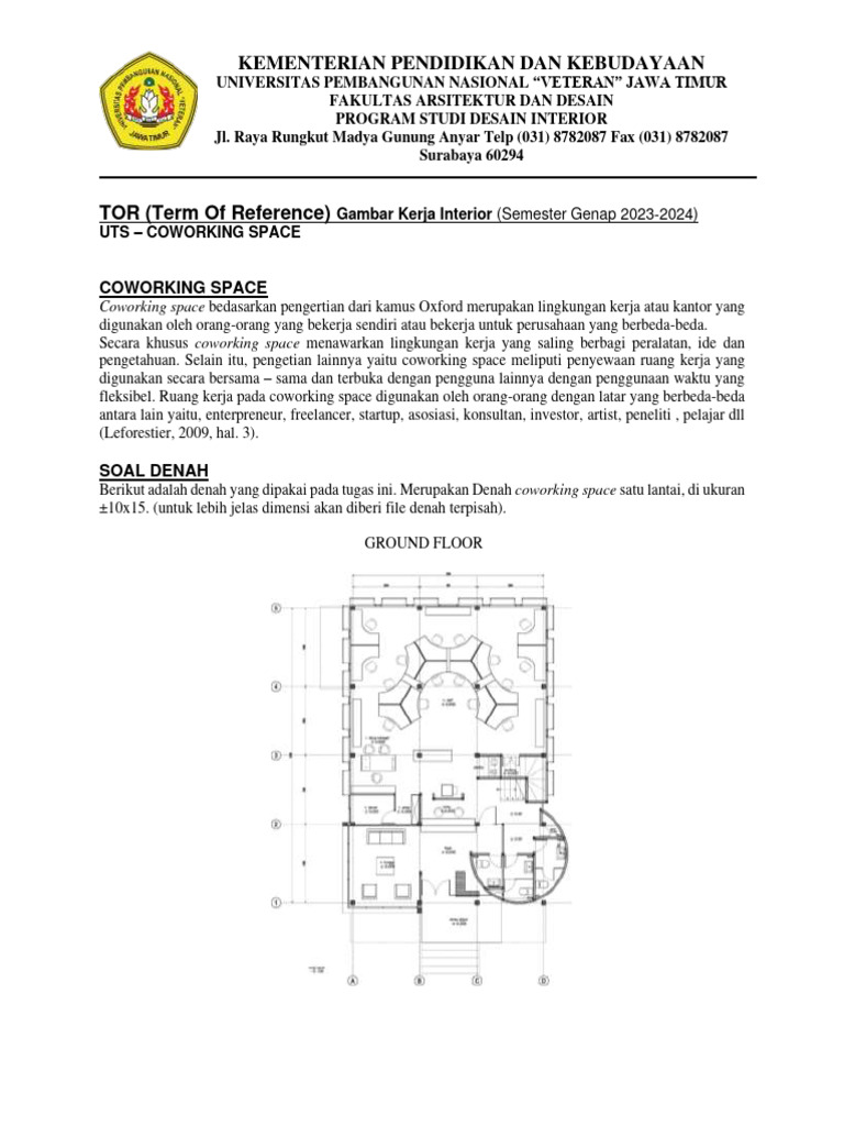 TOR UTS Gambar Kerja Interior 2024 - COWORKING SPACE | PDF