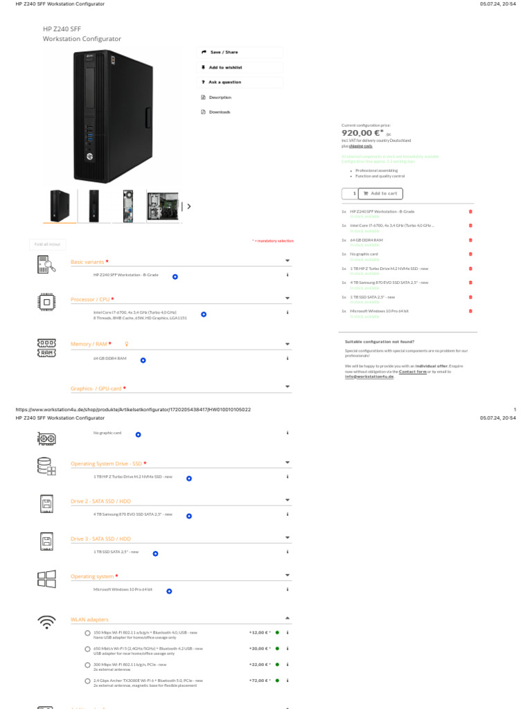 HP Z240 SFF Workstation Overview | PDF | Solid State Drive | Usb