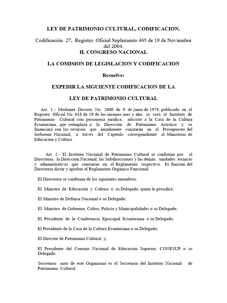 LEY DE PATRIMONIO CULTURAL Y SU REGLAMENTO | Descargar gratis PDF | Propiedad | Bienes (Ley)
