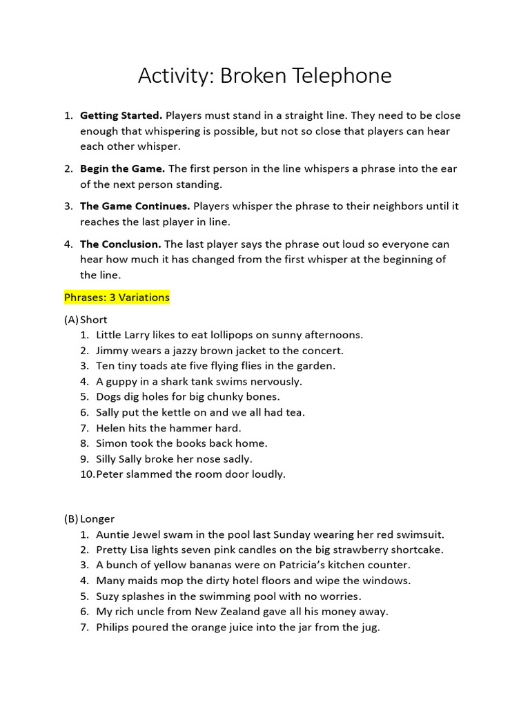 Broken Telephone Game Instructions | PDF