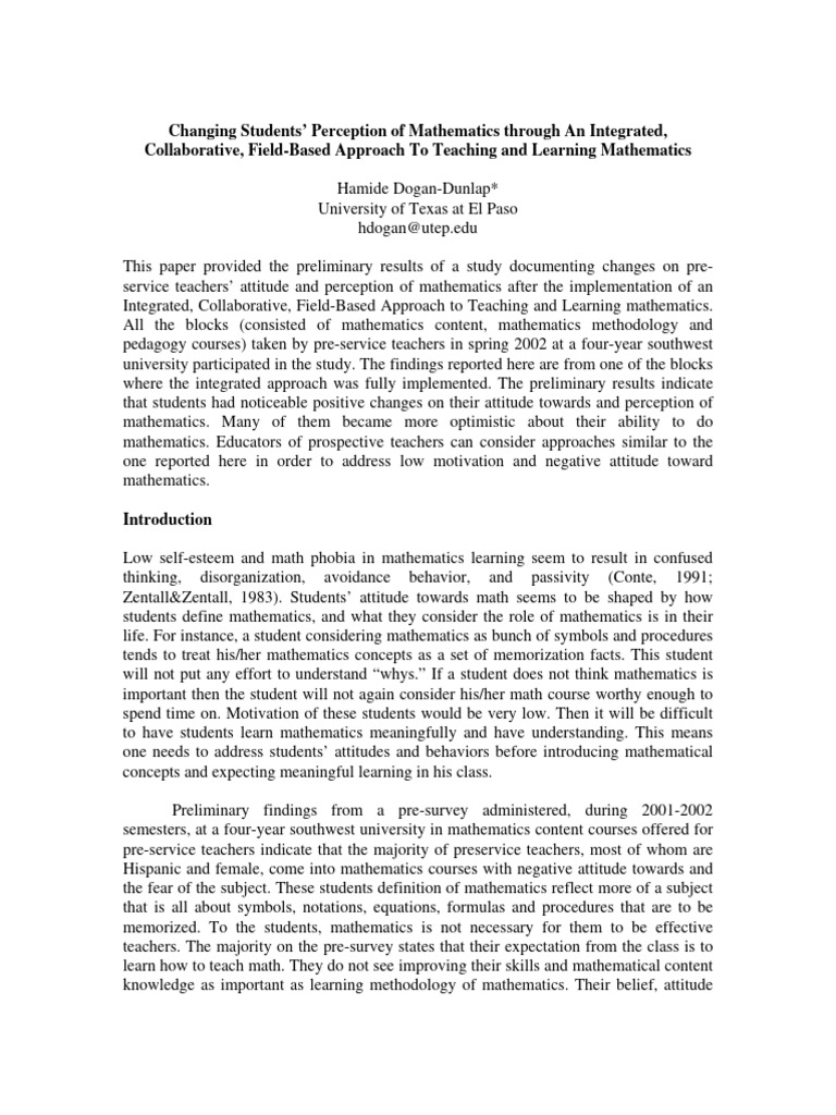 Changing Students Perceptions of Mathematics | PDF | Pedagogy | Teachers
