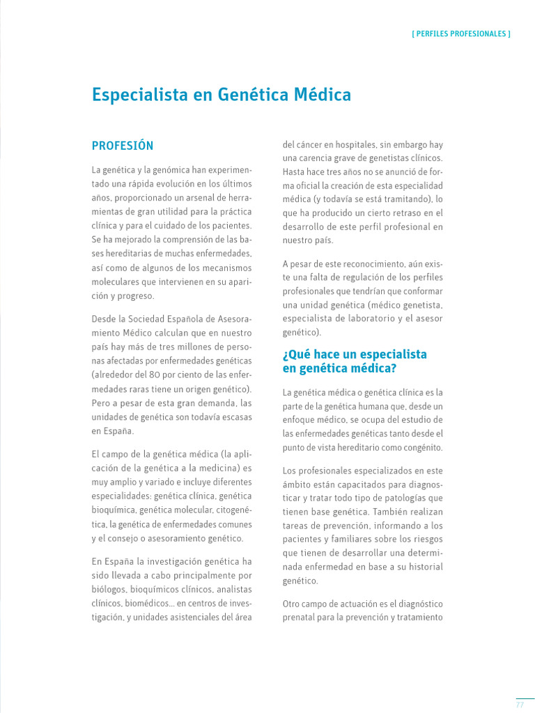 Especialista en Genética Médica en España | PDF | Asesoramiento ...