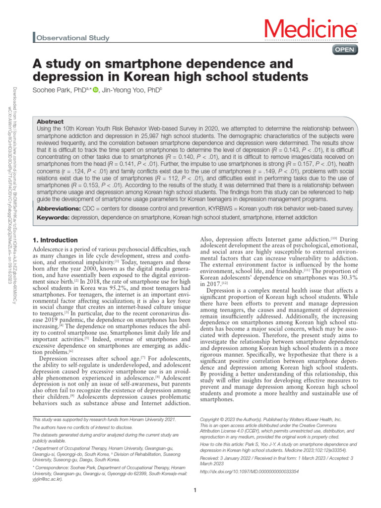 A Study On Smartphone Dependence and Depression In.51 | PDF | Substance ...