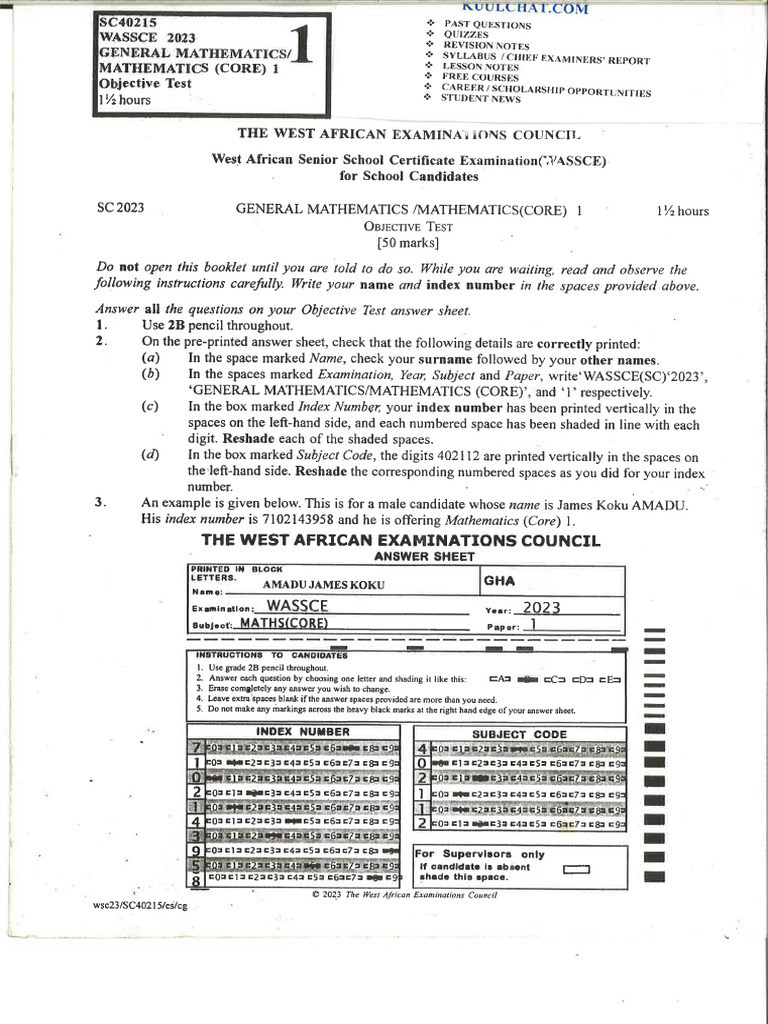 Wassce 2023 Mathematics | PDF