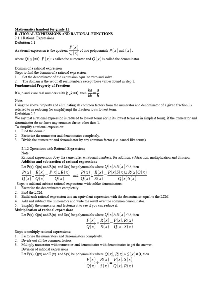 Grade 11 Rational Expressions Guide | PDF | Matrix (Mathematics) | Determinant