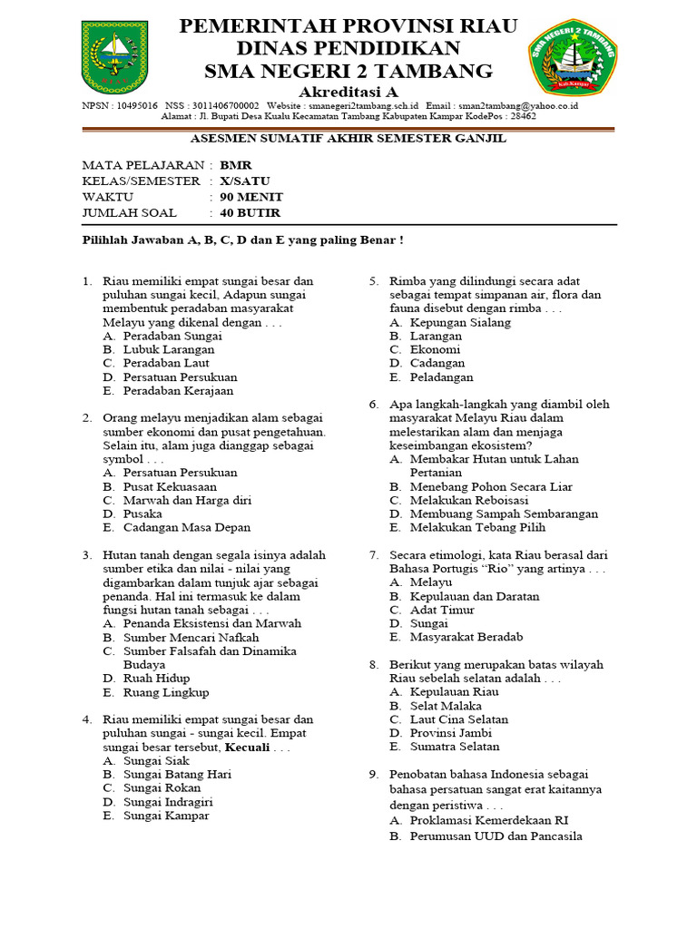 Soal Asas BMR - X | PDF