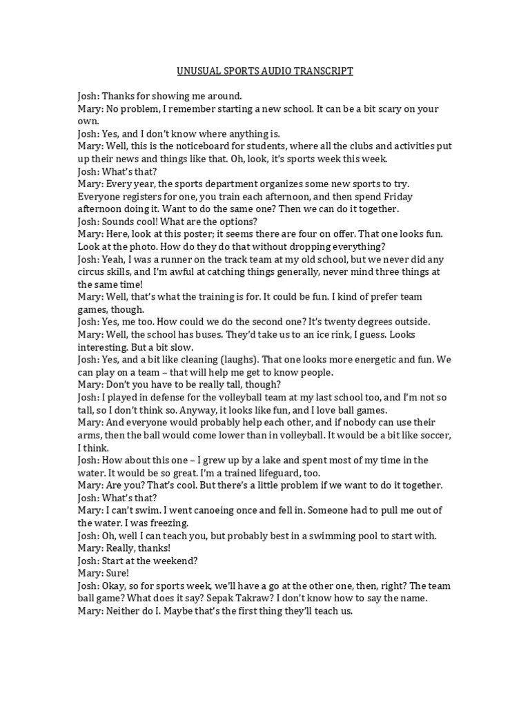 Unusual Sports Audio Transcript | PDF