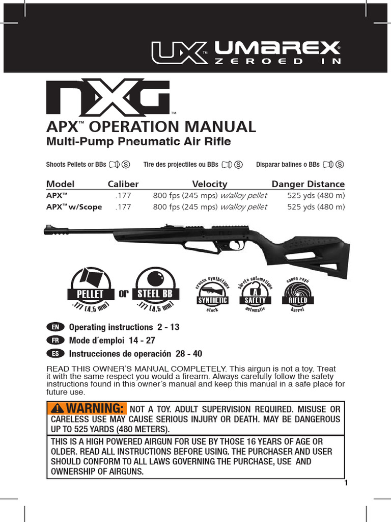 Umarex NXG Apx Air Rifle Owners Manual | PDF | Gun Barrel | Rifle
