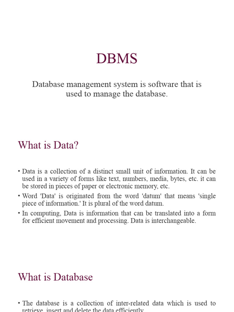 DBMS | PDF | Databases | Relational Database