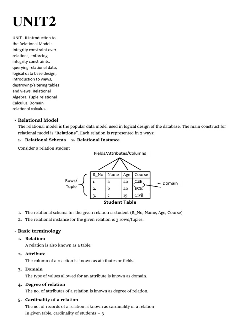 DBMS Complete Unit - 2 | PDF | Relational Model | Relational Database DBMS Complete Unit - 2 | PDF | Relational Model | Relational Database