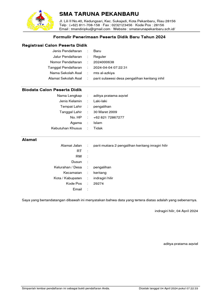 Formulir Penerimaan Peserta Didik Baru Tahun 2024 2009 03 30 2024000638 ...