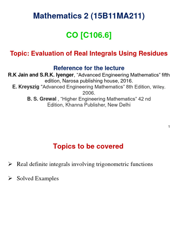 Real Integrals via Residues | PDF | Integral | Trigonometric Functions