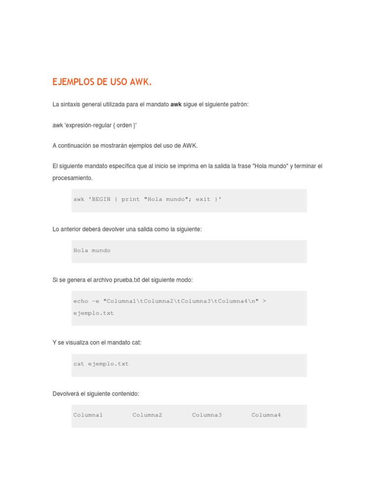 Ejemplos de Uso Awk | PDF | Software Unix | Ingeniería de software