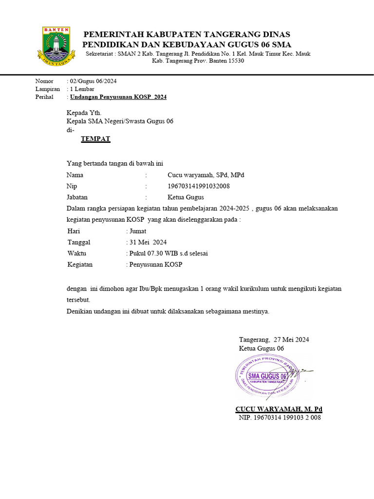 Undangan Penyusunan KOSP 2024 | PDF