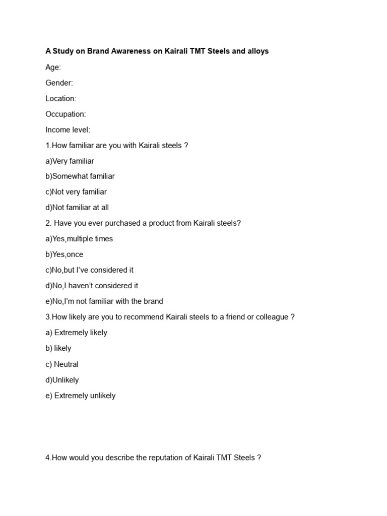 Questionire Brand Awareness | PDF | Brand | Social Media Questionire Brand Awareness | PDF | Brand | Social Media