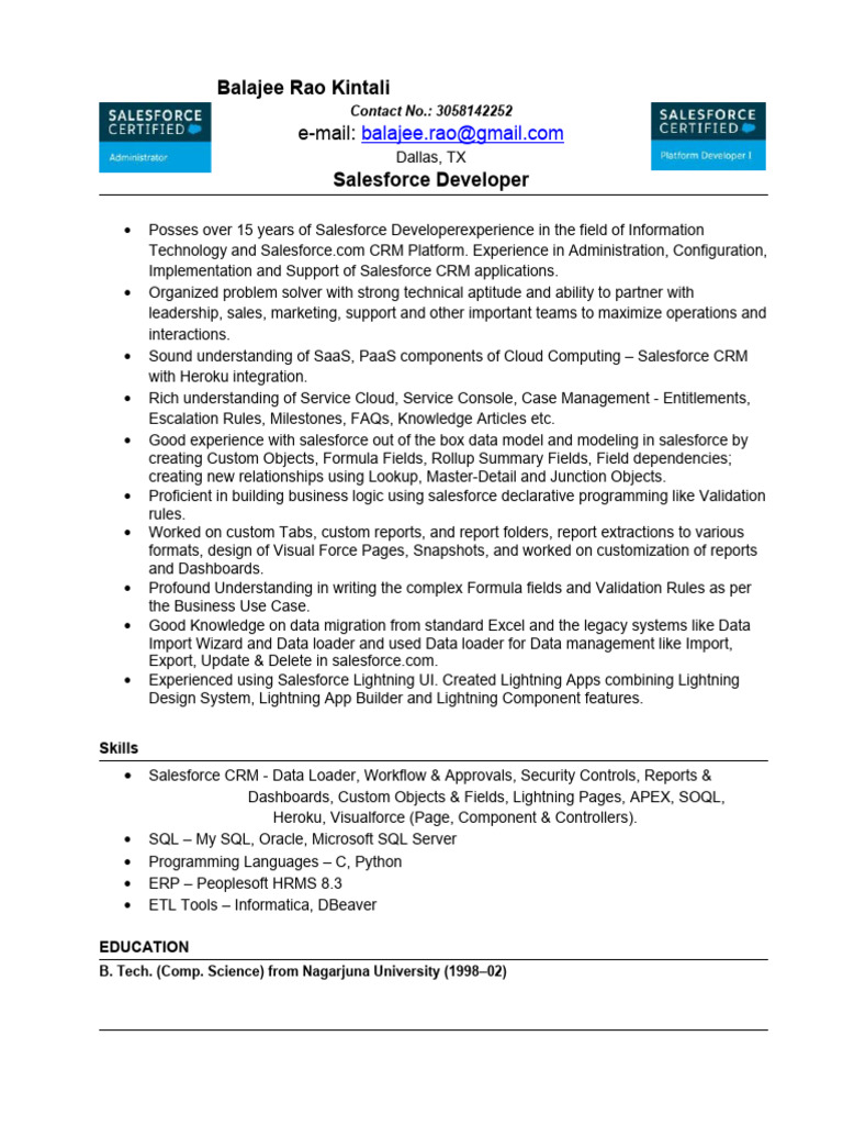 Balajee SF Resume | PDF | Customer Relationship Management | Cloud ...