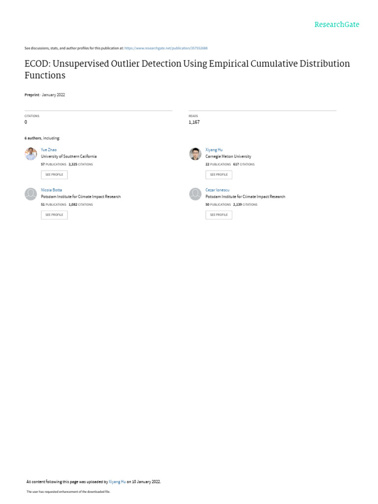 ECOD Unsupervised Outlier Detection Using Empirica | PDF | Outlier | Statistical Analysis