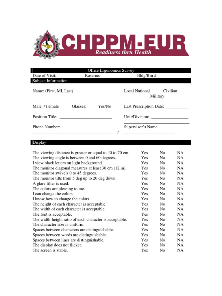 Office Ergo Checklist | PDF | Chair | Desk
