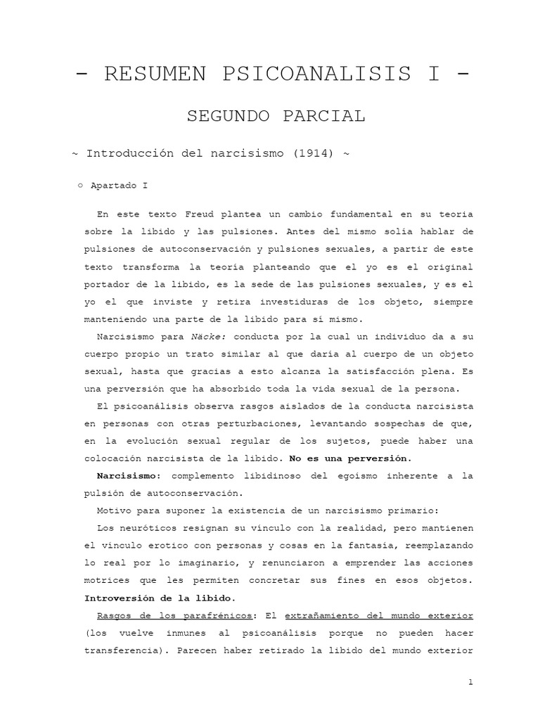 Resumen Psicoanalisis I 2 | PDF | Libido | Teoría psicoanalítica