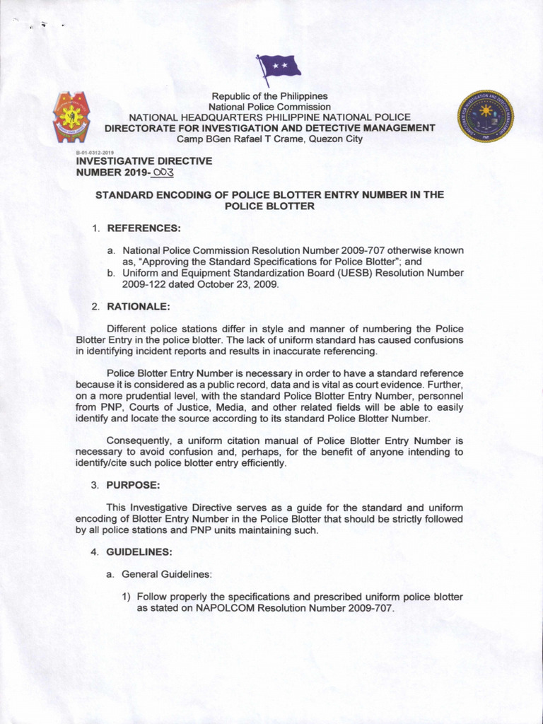 ID 2019-003 Standard Encoding of Police Blotter Entry Number in The ...