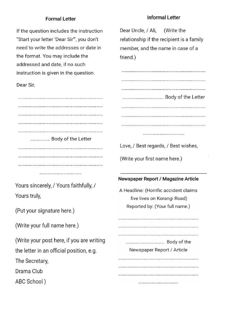 Directed Writing Formats Pdf